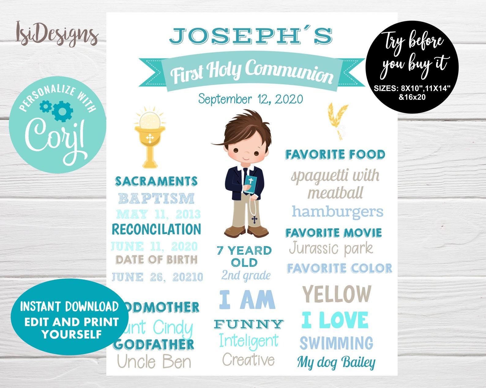 Editable First Communion Chalkboard Poster Boy Holy Communion | Etsy