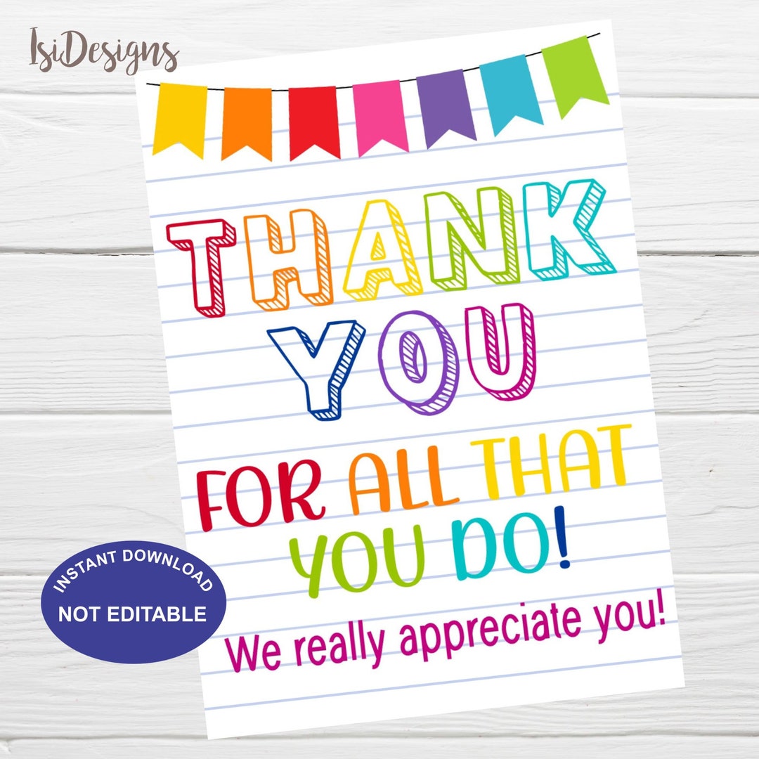Thank You for All That You Do Appreciation Printable Tag, Appreciation ...