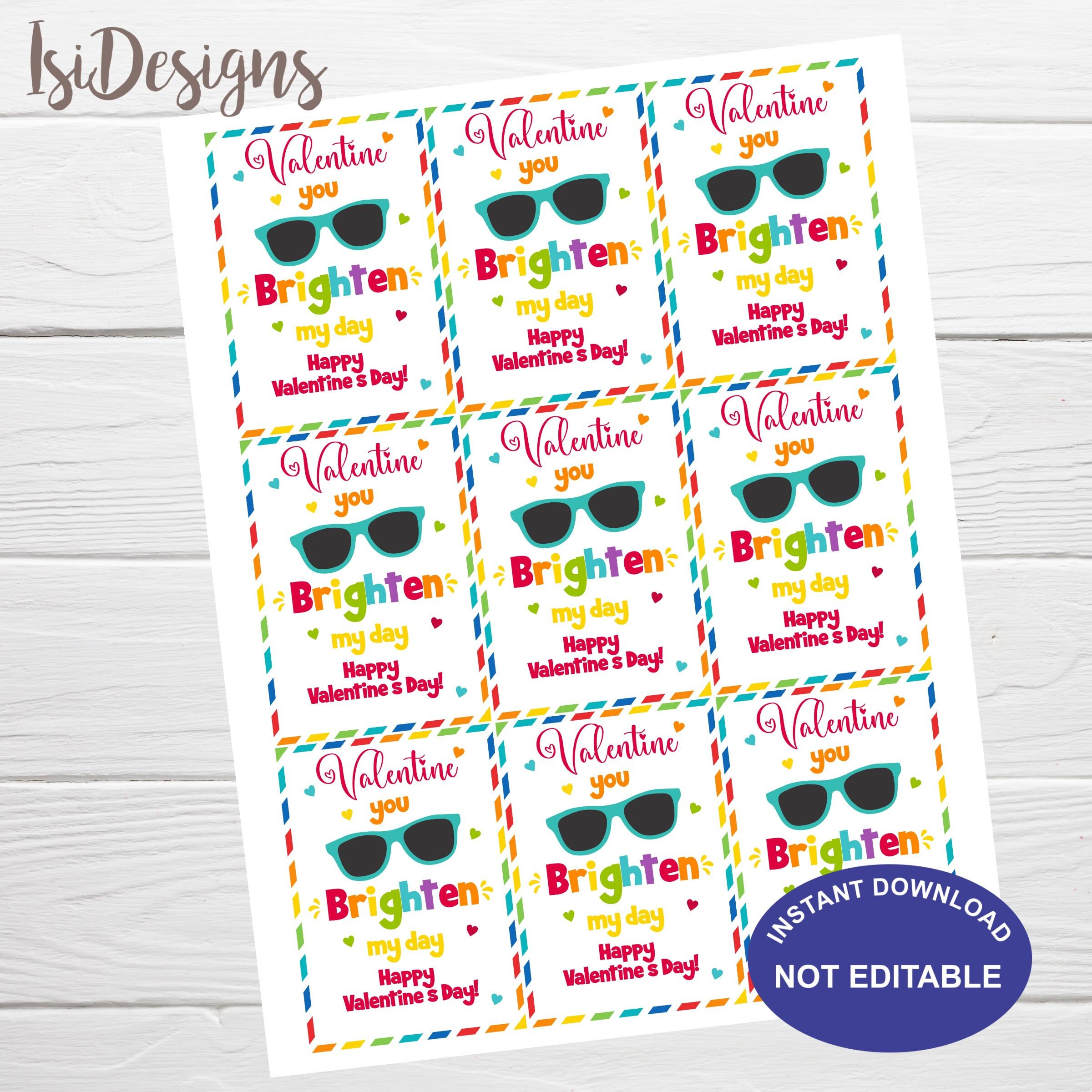 Valentine's Day Printable Tags, You Brighten My Day Valentine Class Tag ...