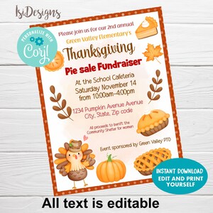 Thanksgiving Pie Fundraiser Flyer, Editable Fall Pie Invitation ...