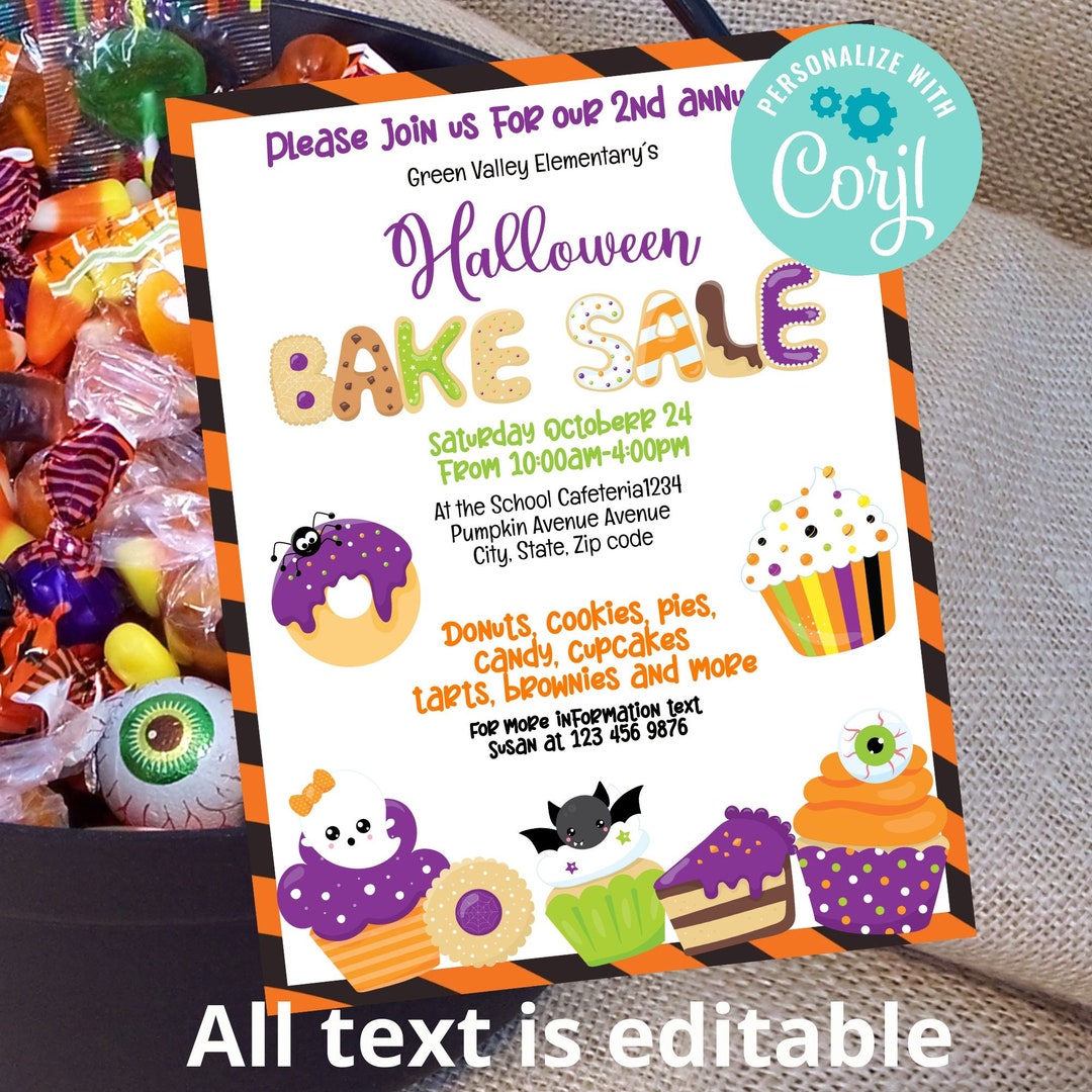 Halloween Bake Sale Flyer, Fall Festival, PTO /PTA Baking Fundraiser ...
