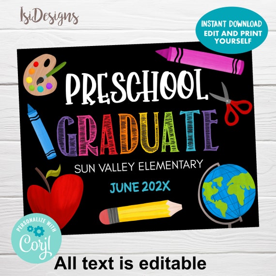 Graduation Editable Sign, Preschool Graduate Printable Chalkboard Sign ...