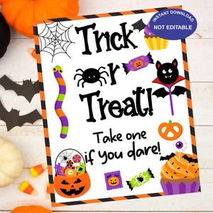 Halloween Door Sign| Trick or Treat Take One If You Dare Sign L ...