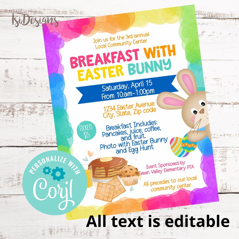 Easter Brunch Editable Flyer, Printable Easter Party Invitation, School ...
