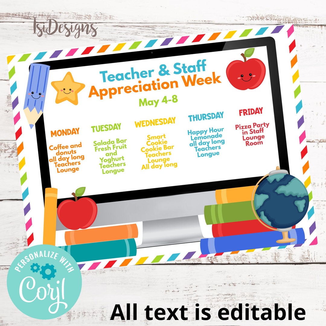 PTA PTO School Appreciation Week Editable Flyer, Teachers and Staff ...