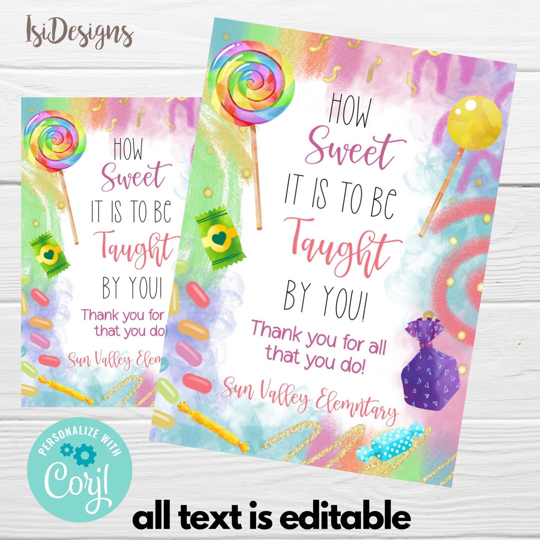Teacher Appreciation Gift Tag, How Sweet It is to Be Taught by You ...