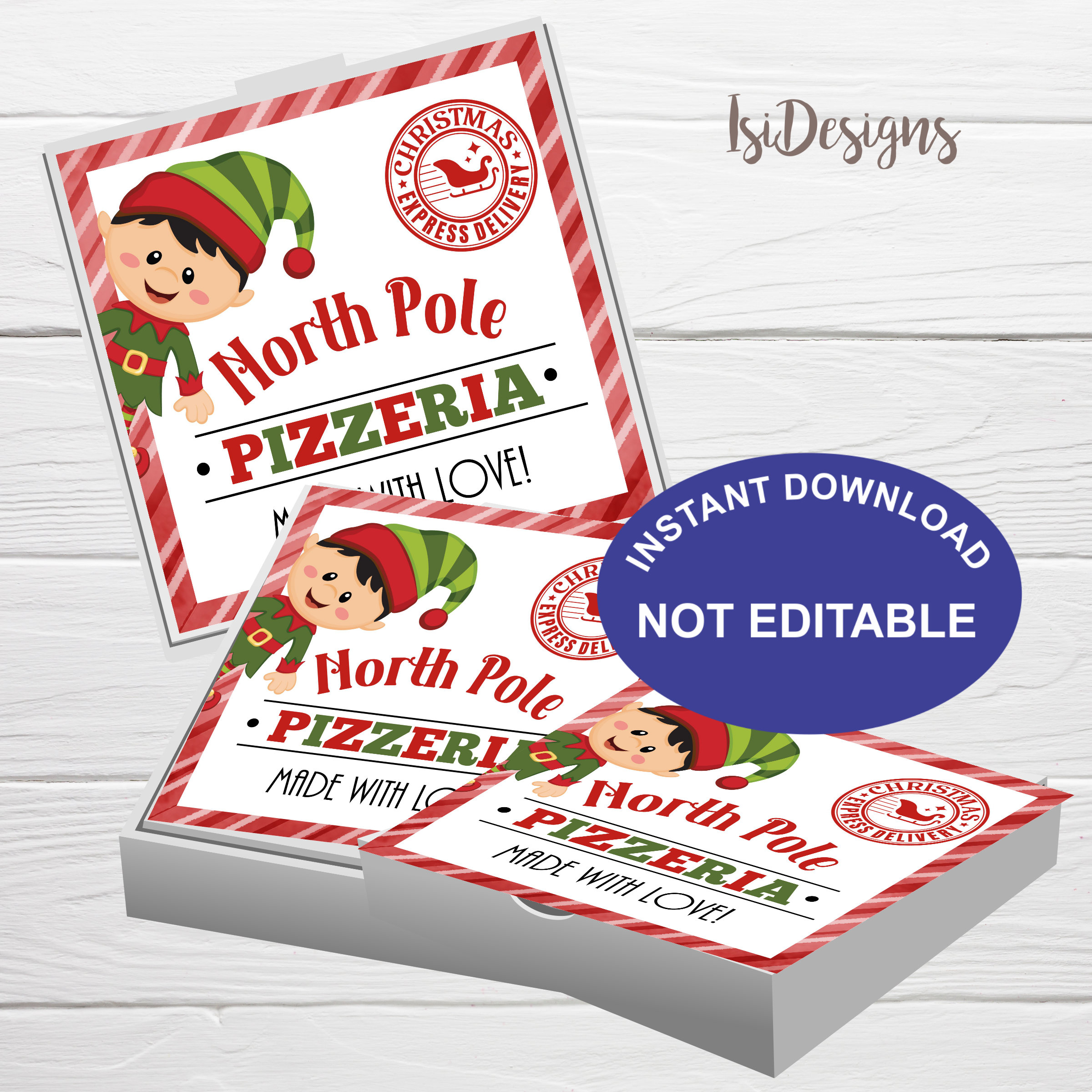 Pizza Box Label Christmas Pizza Tag Pizza Box Label Mini North Pole ...