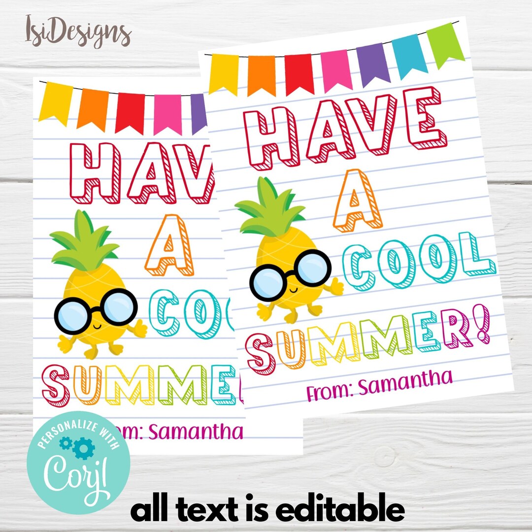 Editable Have a Cool Summer Tags, Summer Favor School Gift Tags ...