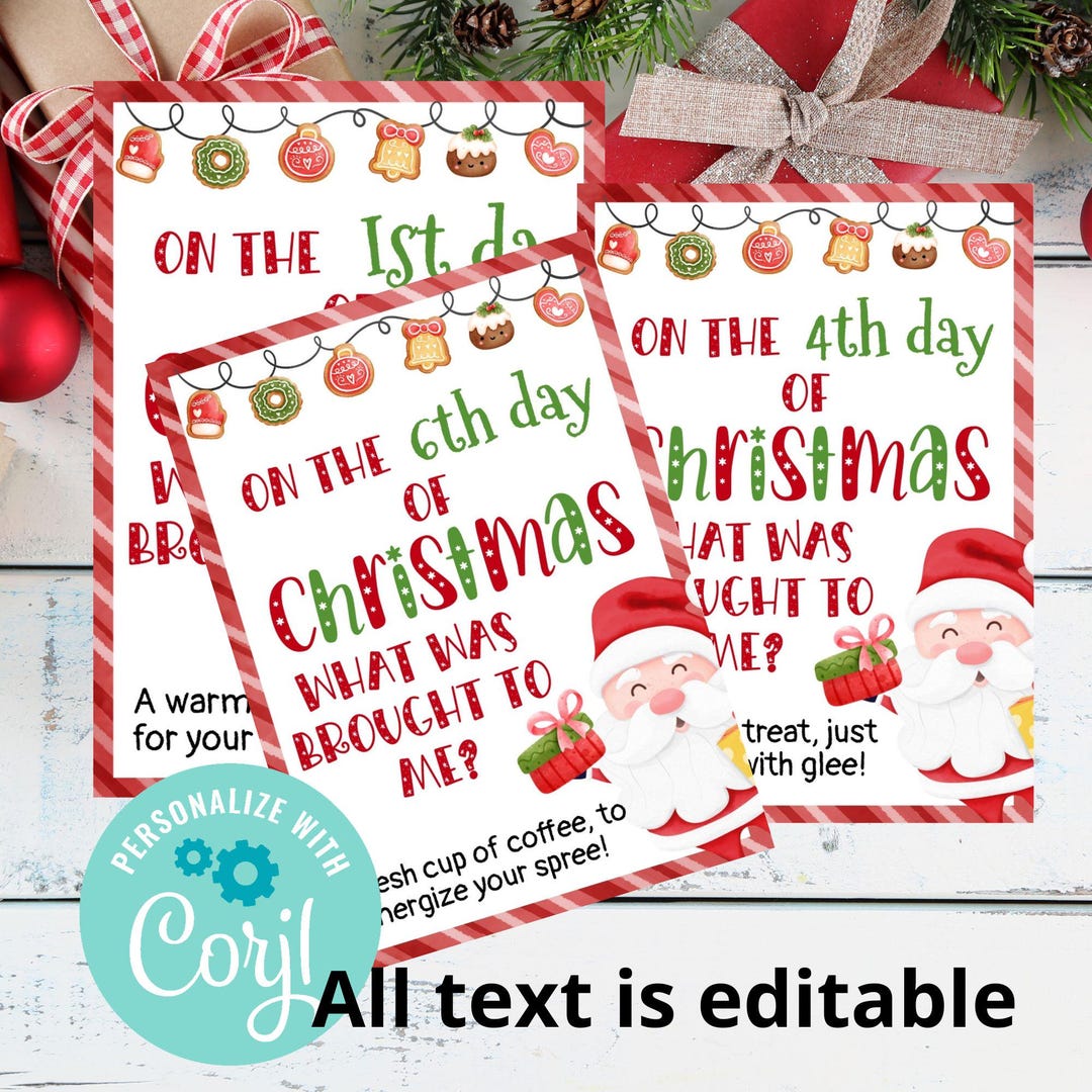 12 Days of Christmas Gift Tags, Editable Secret Santa Tags, 12 Days ...