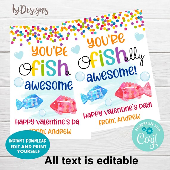 Fish Valentine's Day Printable Tag, Valentine Class Gummy Fish Tags ...