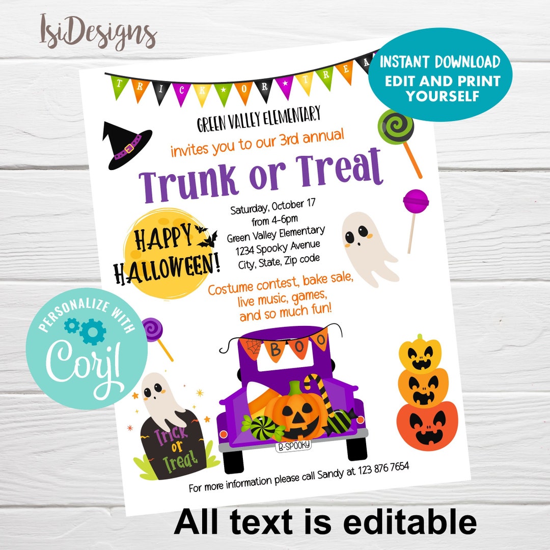 Halloween Fundraiser Flyer | Printable | Editable | Trunk-or-treat ...
