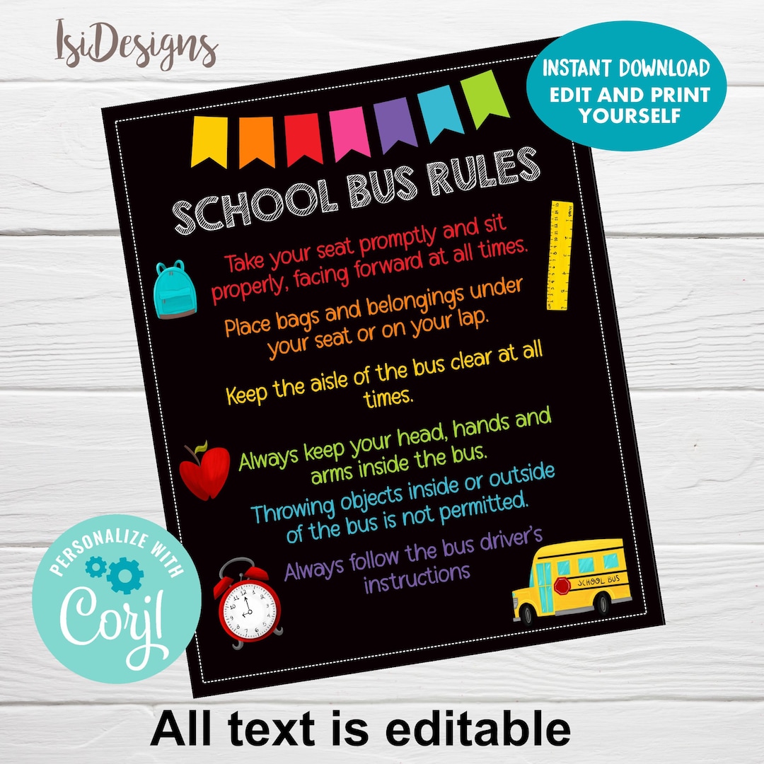 School Bus Safety Rules, Instant Download, Editable Template, Back to ...