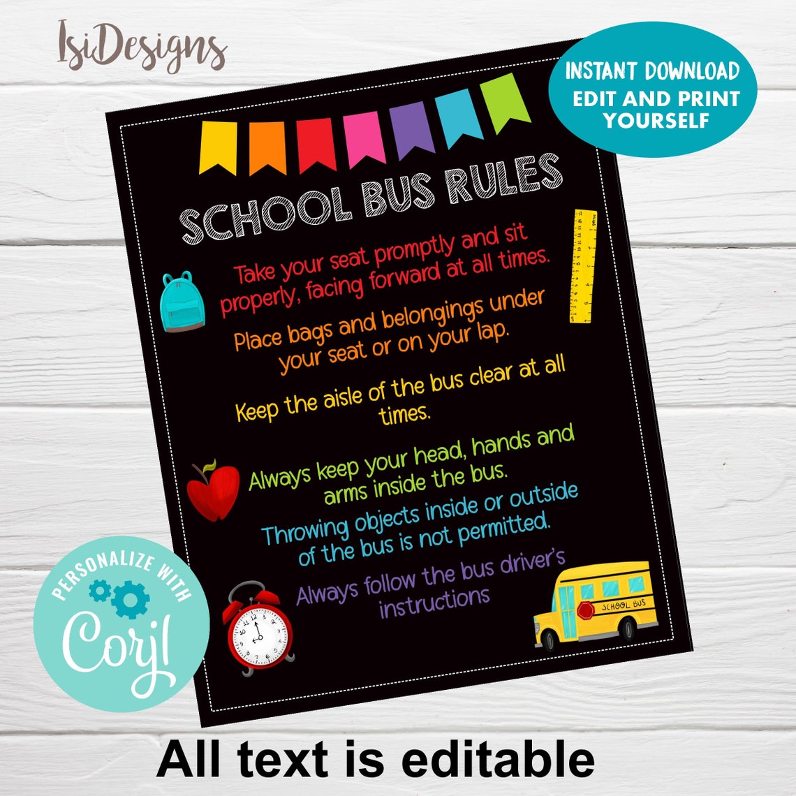School Bus Safety Rules, Instant Download, Editable Template, Back to ...