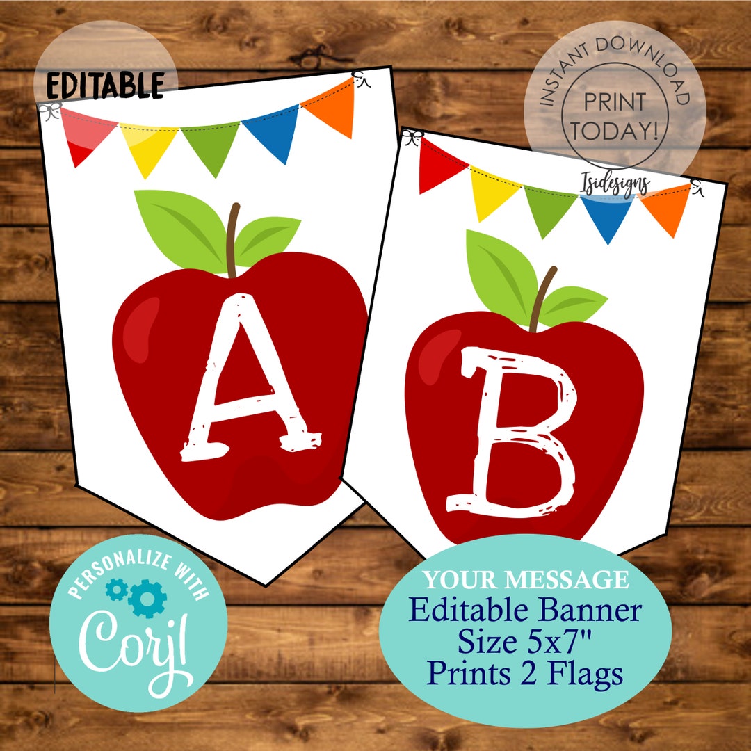 Editable Banner, Back to School Printable Banner, Apple Bunting Banner ...