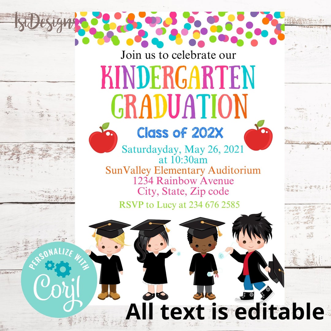 Editable Kindergarten Graduation Invitation, Graduation Ceremony ...