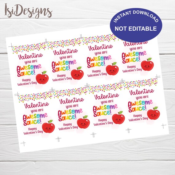 Valentine's Day Printable Tag, Awesome Sauce Valentine Gift Tag, Non ...