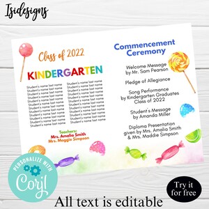 Editable Graduation Ceremony Program, Kindergarten Preschool Prek ...