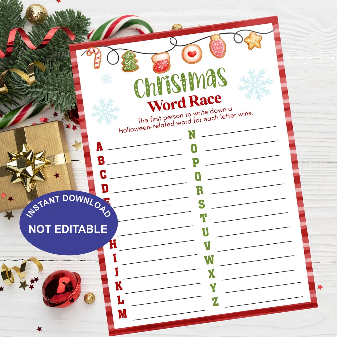Christmas Word Race Printable Game, Christmas Family Fun Game ...