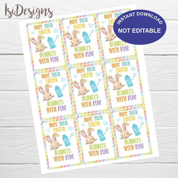 Easter Gift Tags, Hope your Easter Bubbles with Fun Tag, Kids Easter ...