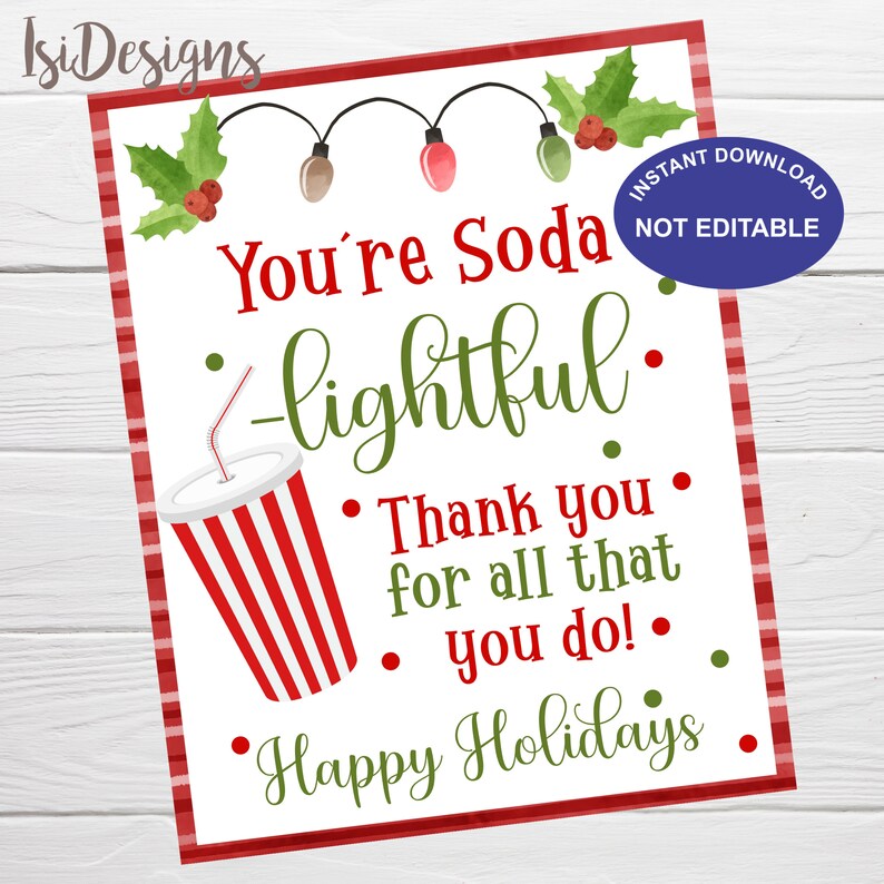 Soda Appreciation Christmas Sign, Teacher and Staff, Employee Nurse ...