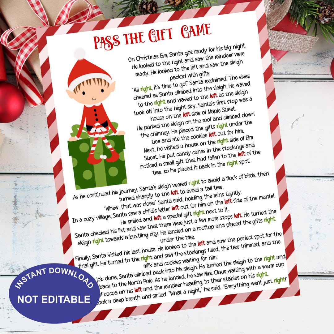 Printable Christmas Pass the Gift Game | Left Right Christmas Story ...