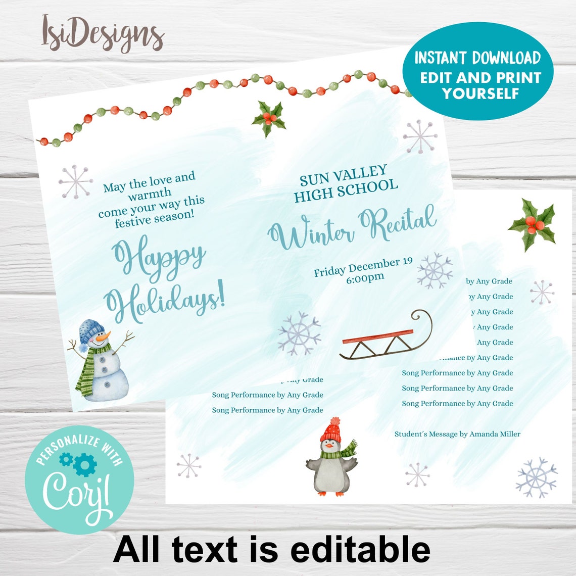 Editable Winter Recital Program Instant Download Holiday - Etsy
