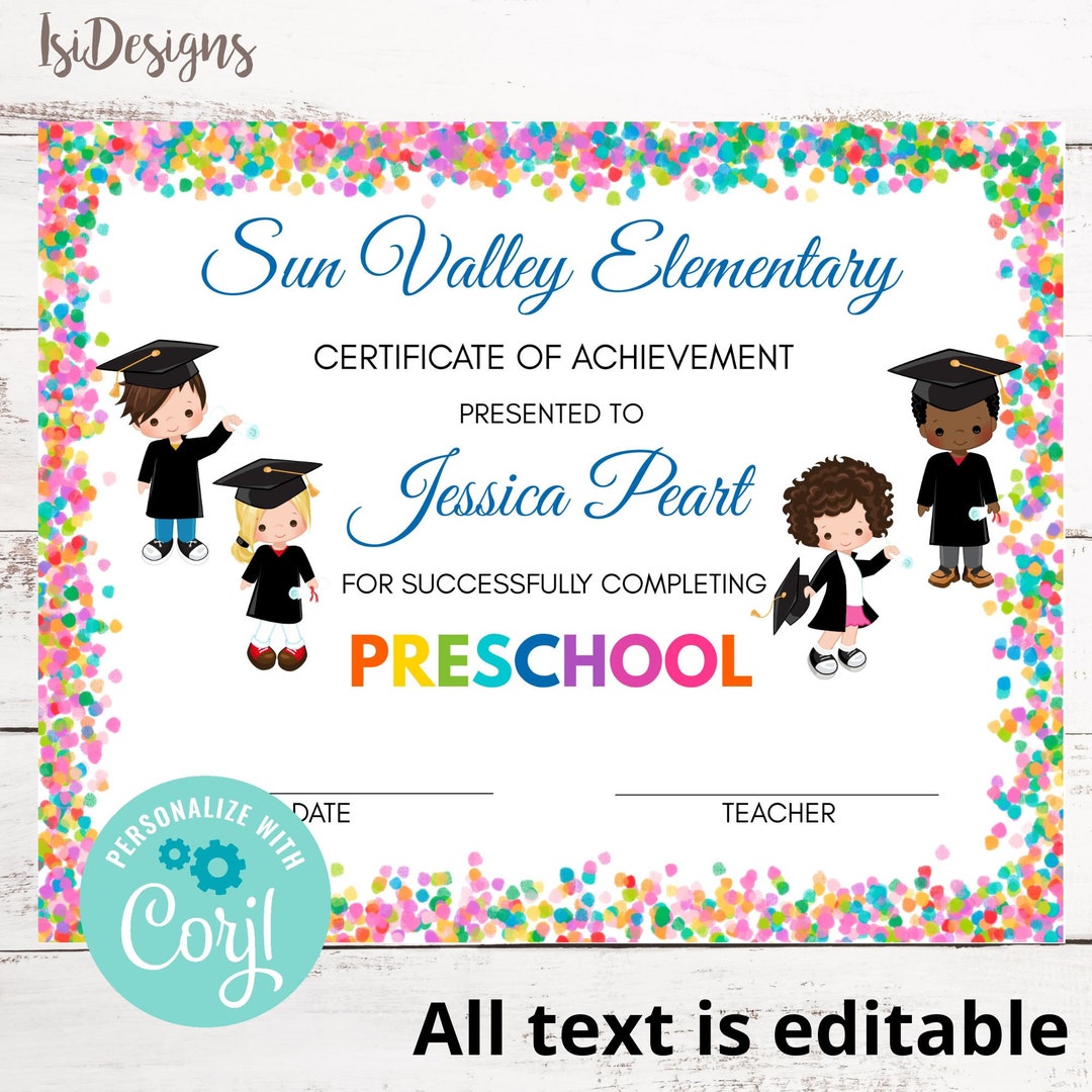 Preschool Diploma Pre-k Graduation Certificate | Kindergarten Last Day ...