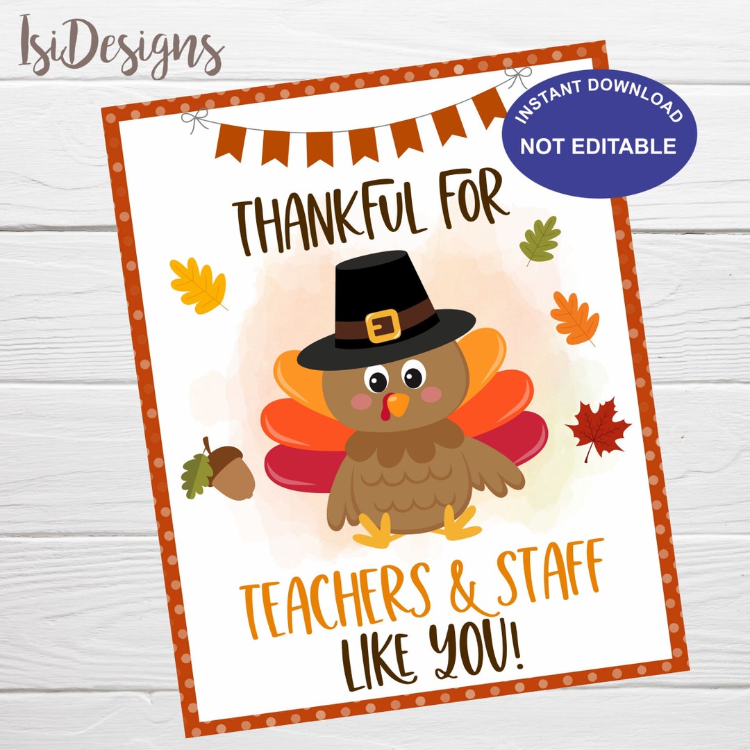 Fall Appreciation Turkey Sign Teacher and Staff Employee, Instant ...
