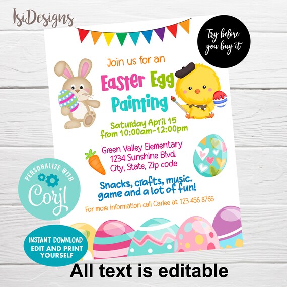 Easter Egg Painting Flyer, Instant Download, Editable PTA PTO Flyer ...