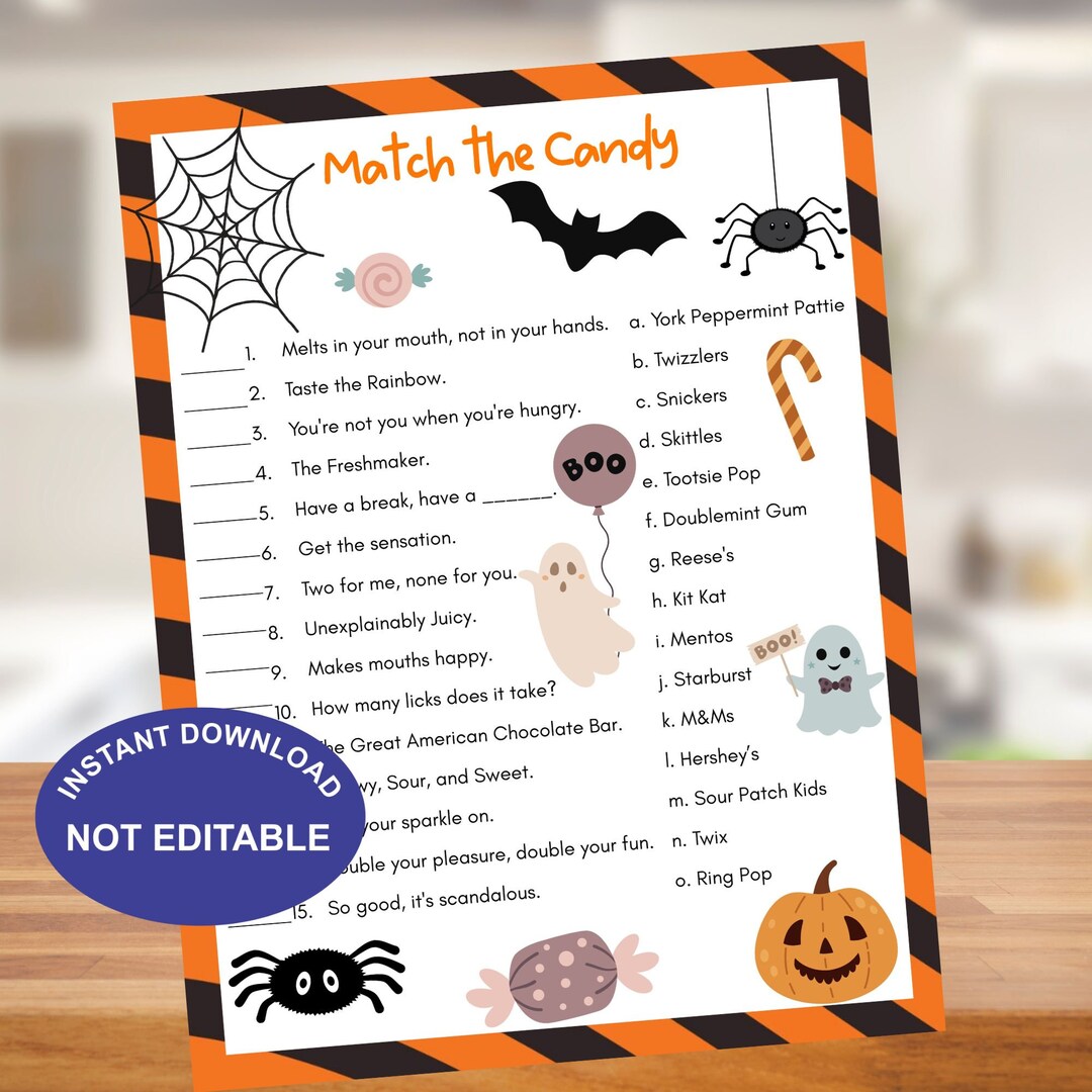 Halloween Candy Match Game, Halloween Printable, Instant Download ...