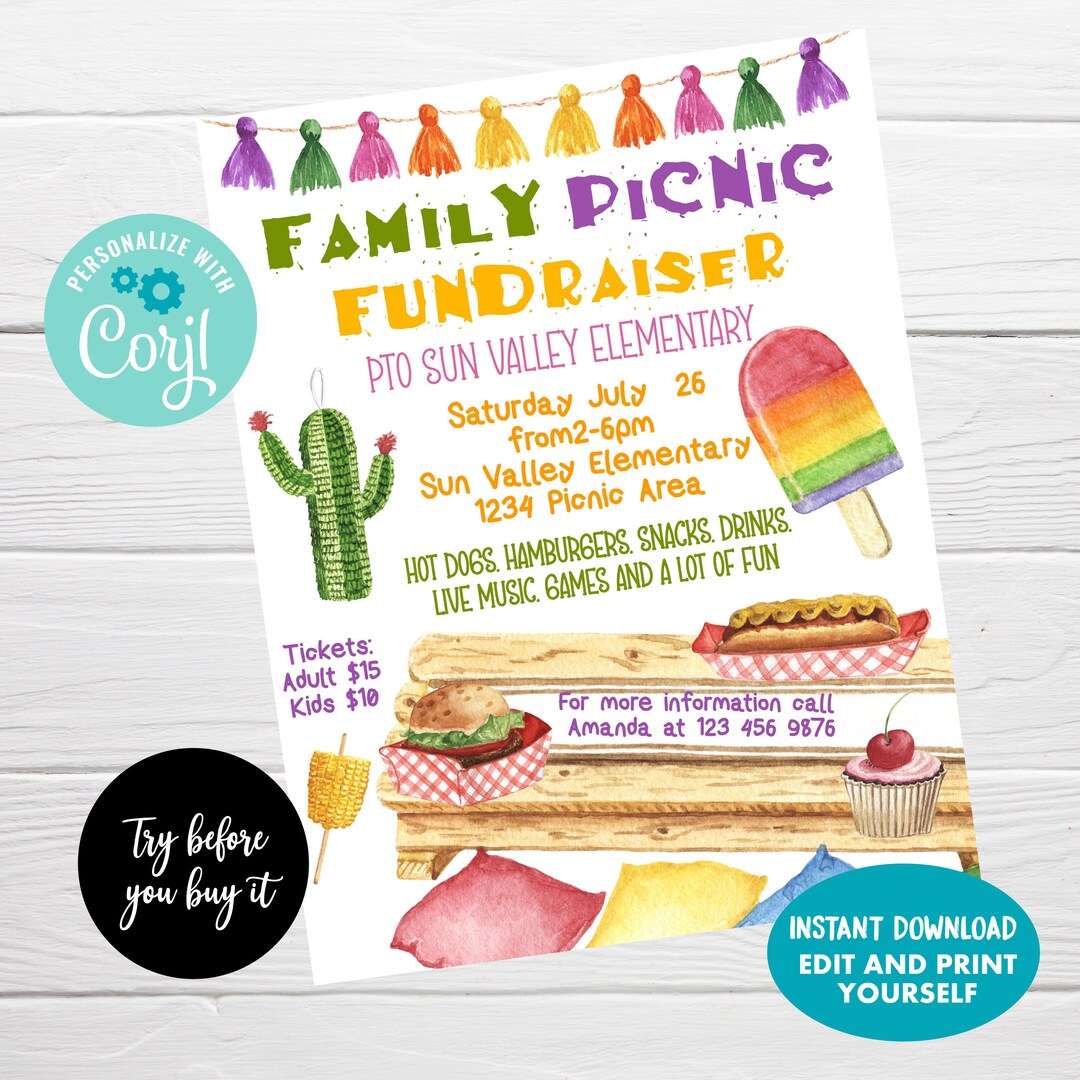 Grill Out Editable PTO/PTA Flyer, Picnic Fundraiser Event, Instant ...