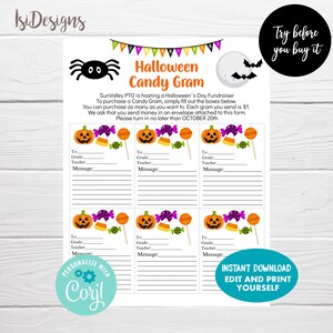 Editable Halloween Candy Gram Flyer, PTO / PTA School Fundraiser ...