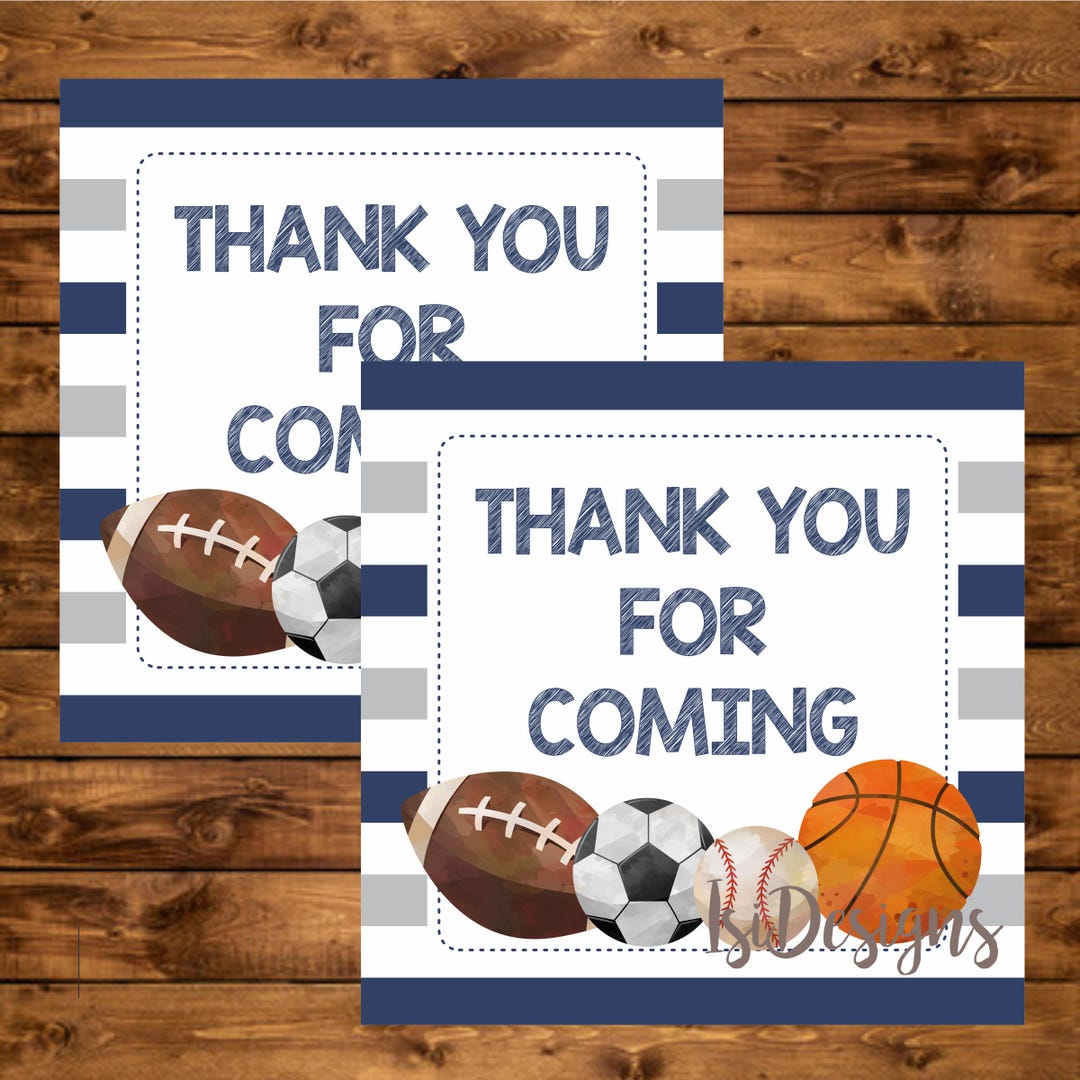 Sports Thank You Tags, Printable Sports Themed Favor Tags, Instant ...