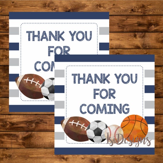 Sports thank you tags, printable sports themed favor tags, Instant ...