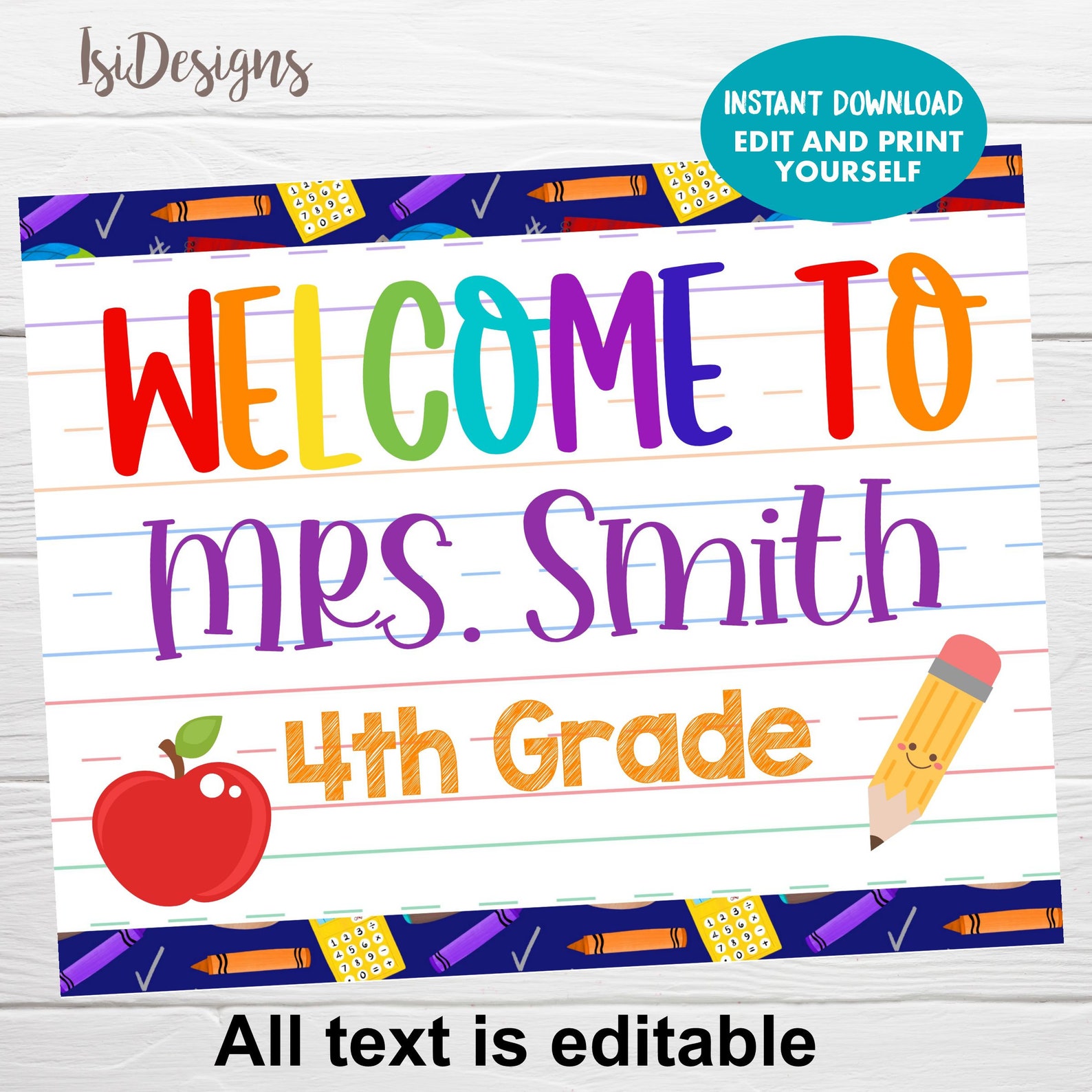 Welcome Classroom Sign, Instant Download, Editable Teacher Classroom ...