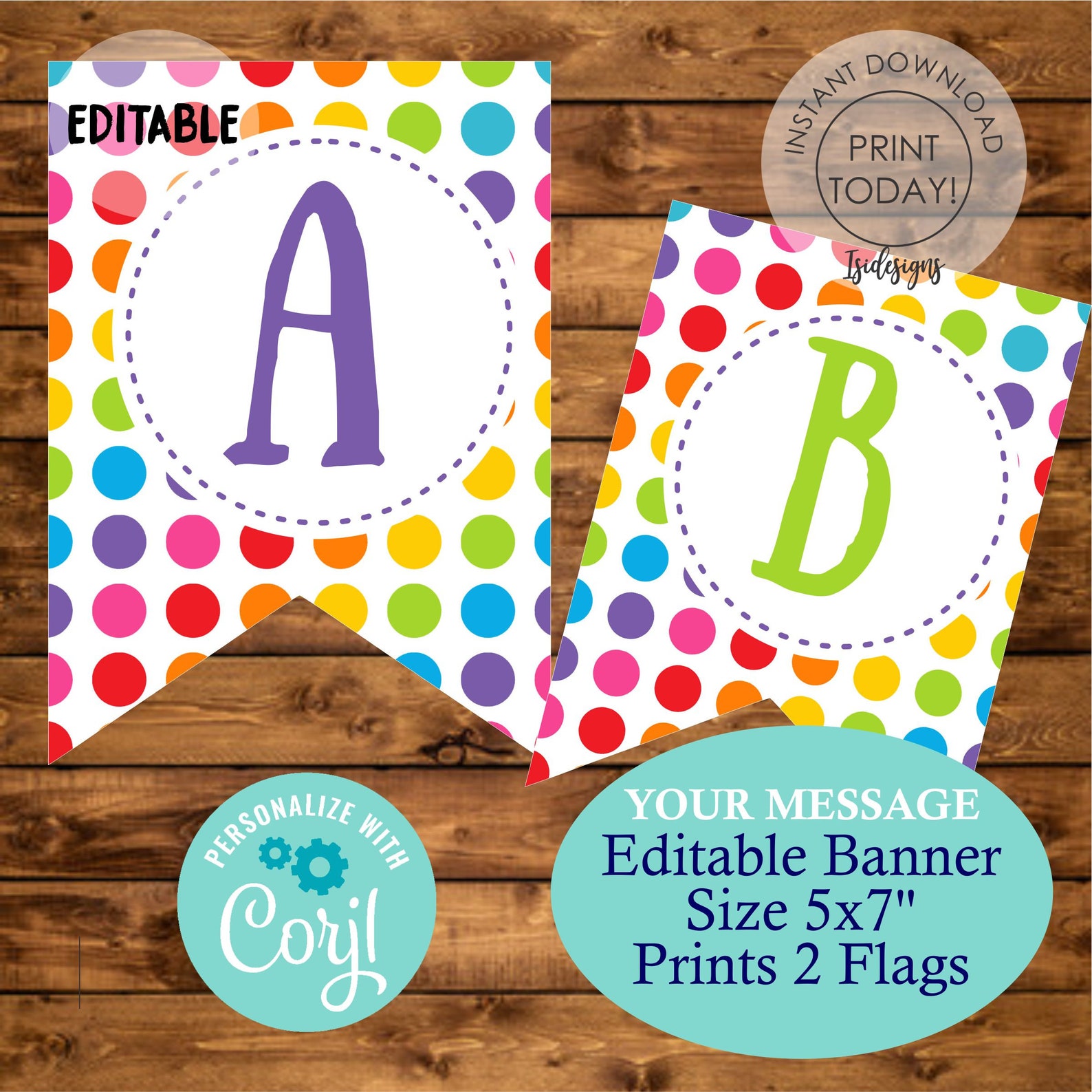 Editable Rainbow Birthday Banner, Instant Download, Bunting Banner ...