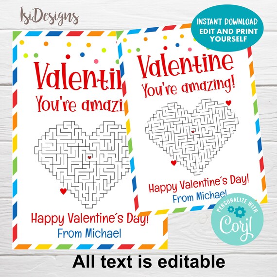 Maze Valentine's Day Editable Gift Tags, Valentine You Are Amazing ...