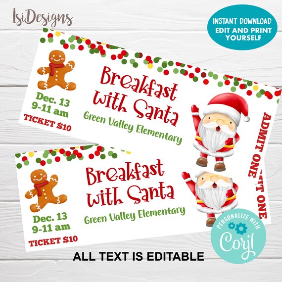 Breakfast With Santa Admission Ticket Instant Download - Etsy