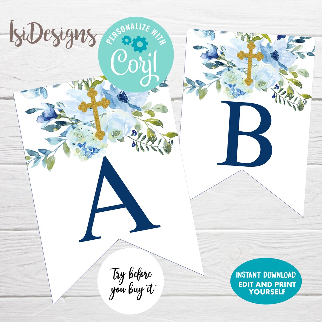 Holy Communion Editable Banner, Instant Download, Blue Communion ...