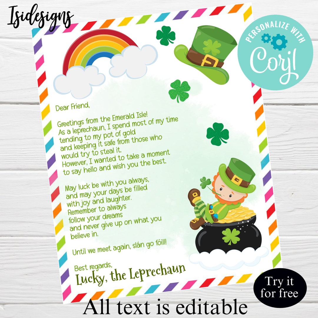 St. Patrick's Day Letter From the Leprechaun, Personalized Leprechaun ...