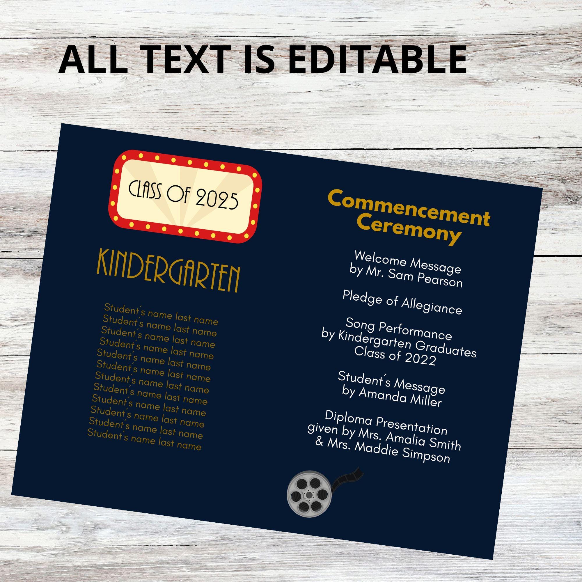 Editable Hollywood Graduation Program Template Movie Theme Ceremony ...