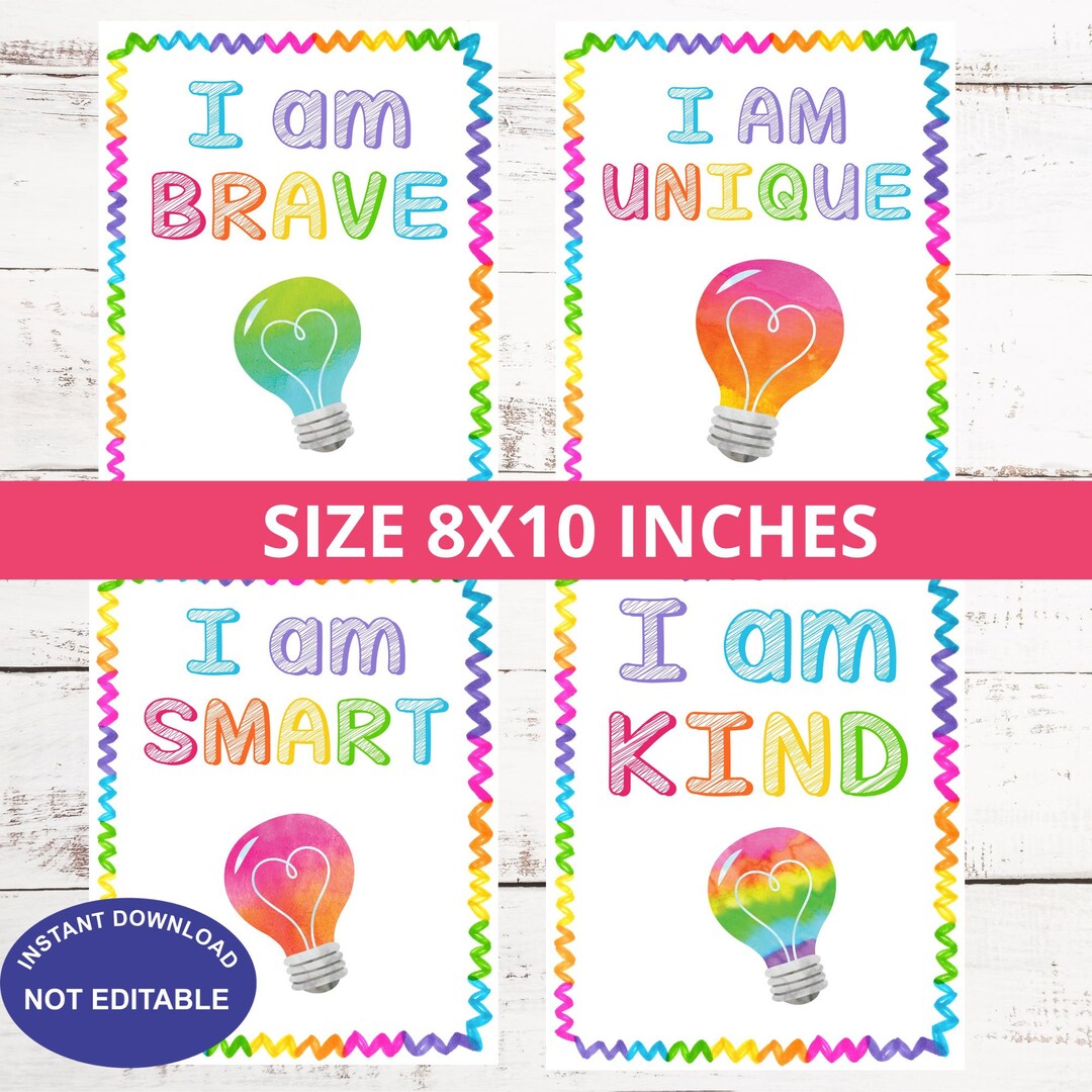 Positive Affirmation Printable, Set of 4 Motivational Kids Sign ...