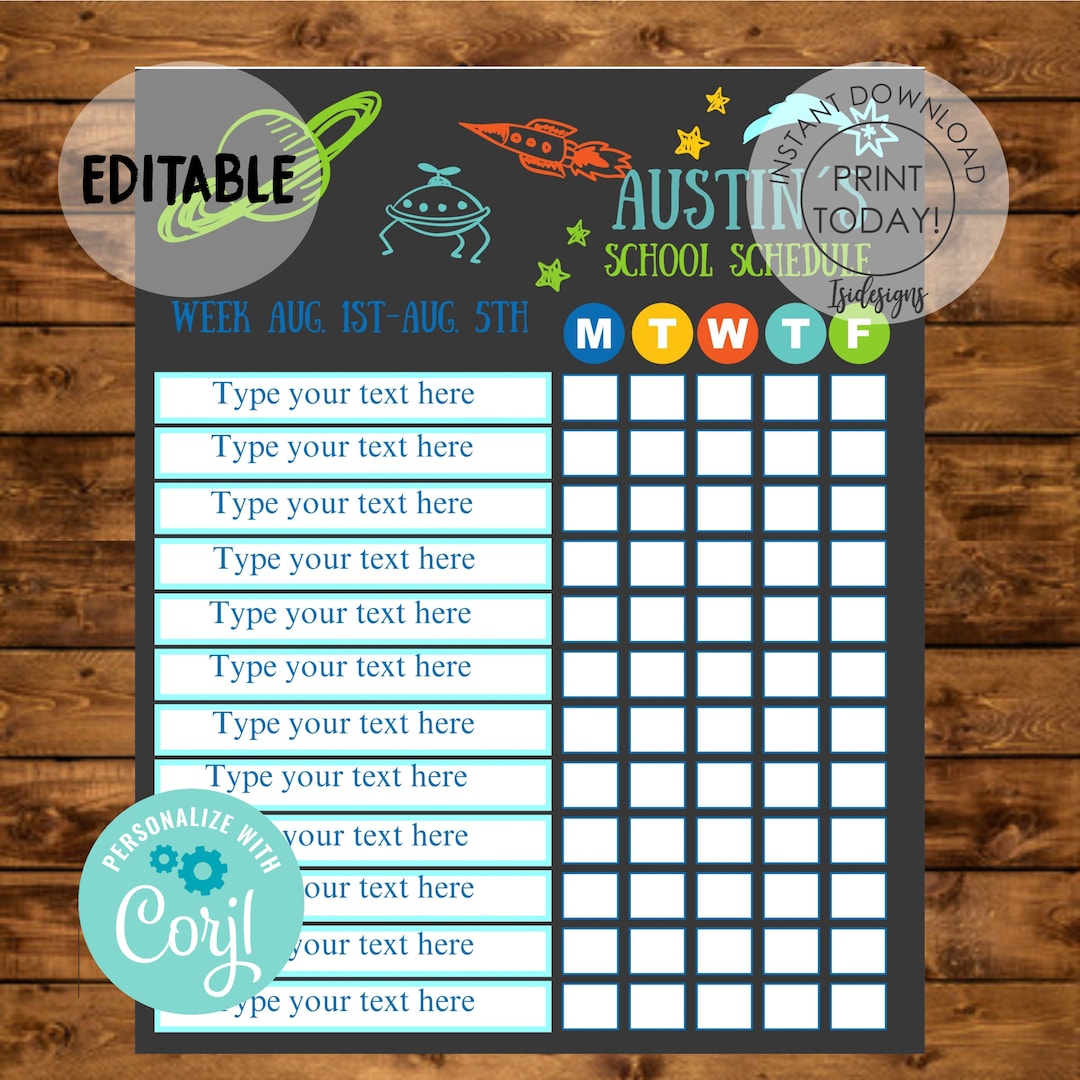EDITABLE School Schedule, Space Daily Weekly Home Routine Checklist ...