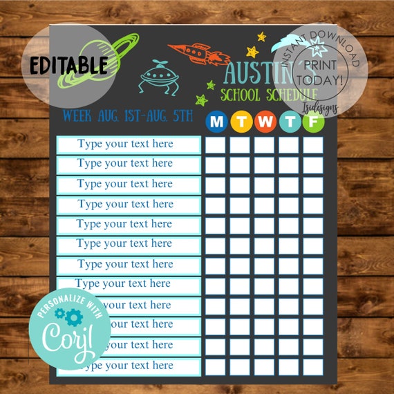 EDITABLE School Schedule, Space Daily Weekly Home Routine Checklist ...