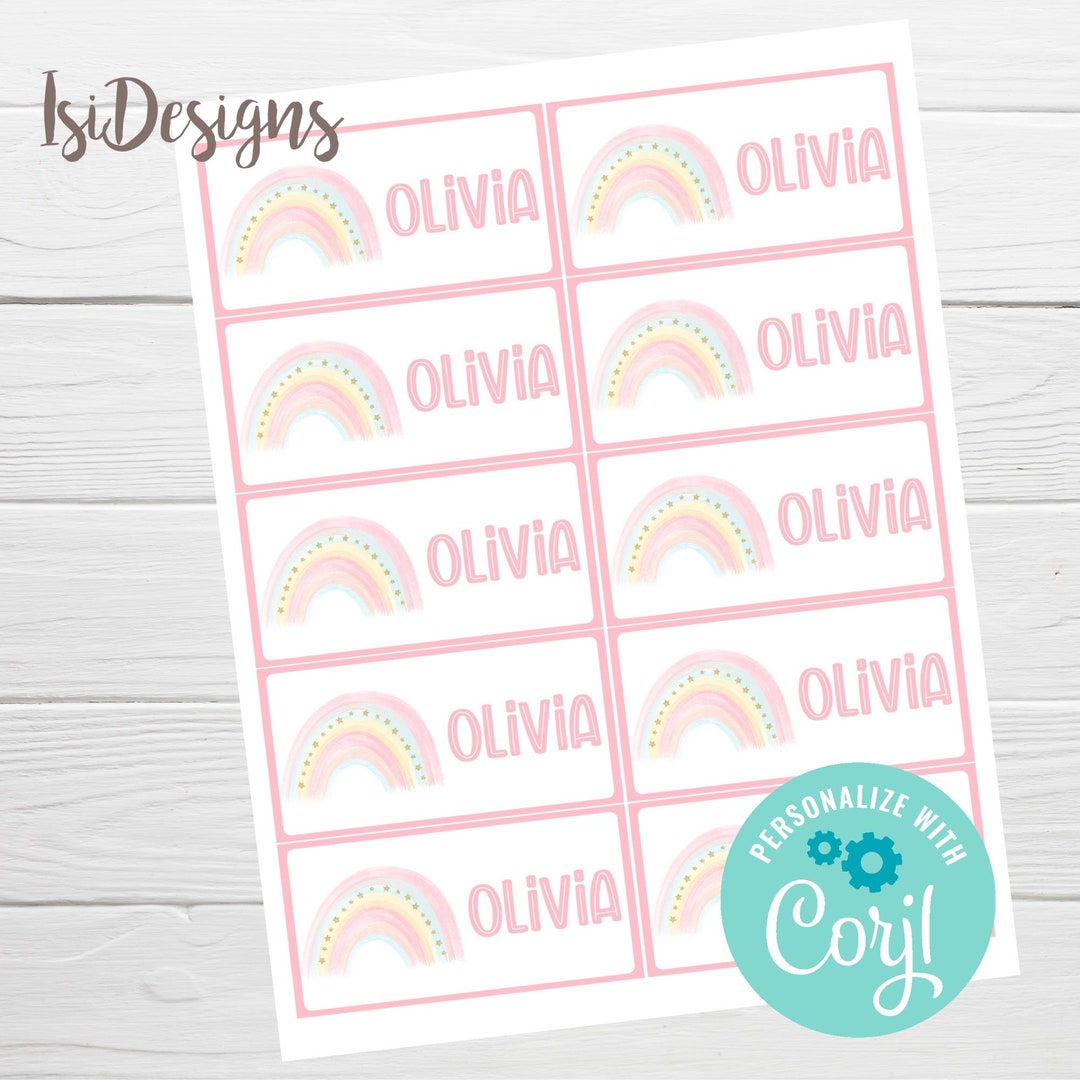 Editable School Supplies Name Labels, Instant Download, Boho Rainbow ...