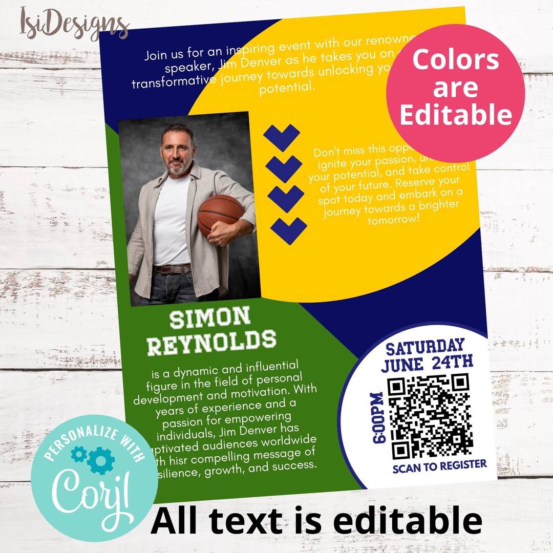 Speaker Sheet Editable Template, Meet the Author Flyer, Keynote Speaker ...