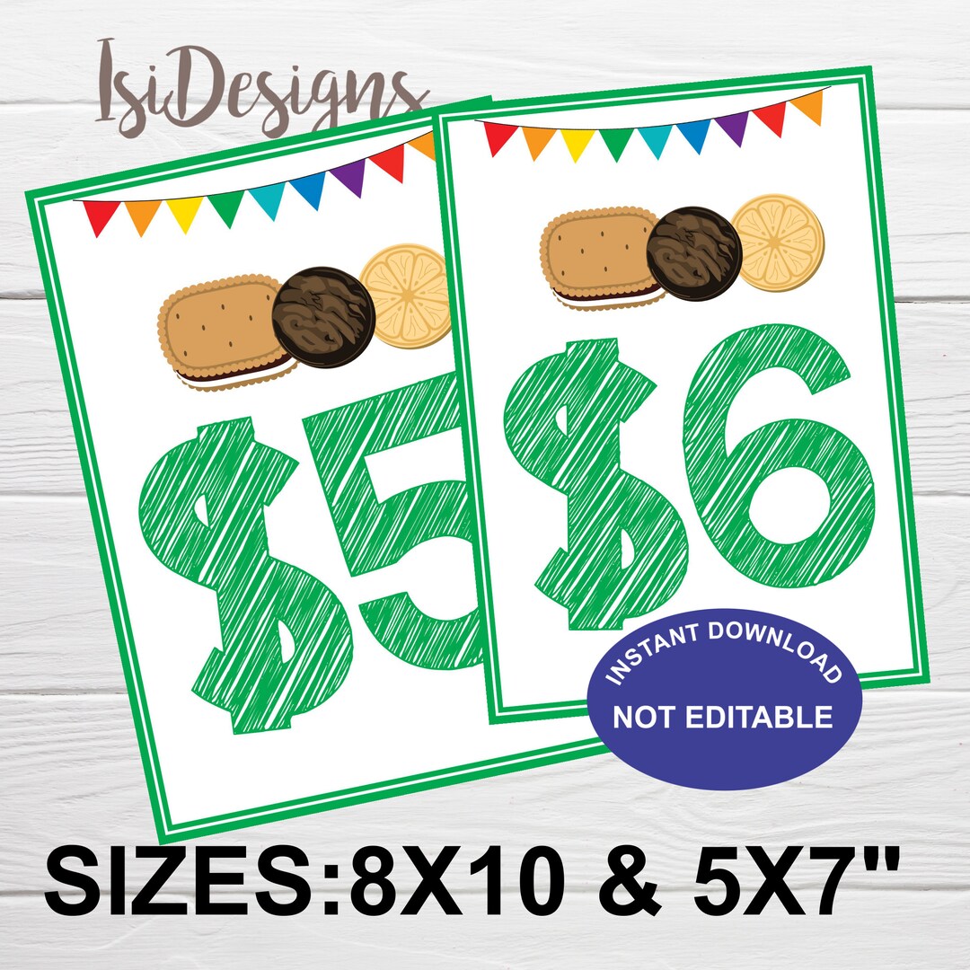 Cookie Booth Price Sign, Instant Download, Girl Cookies Sale ...