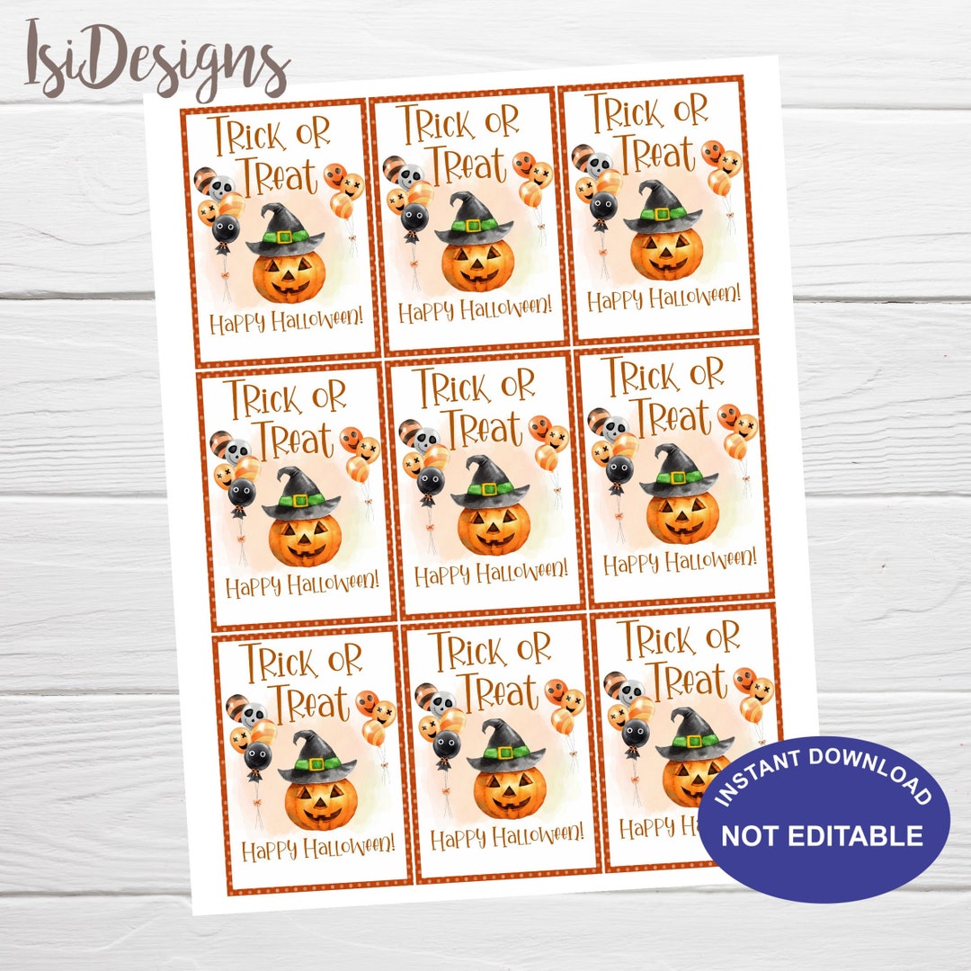 Halloween Pumpkin Gift Tags, Instant Download, Trick or Treat School ...