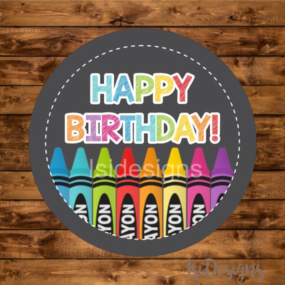 Happy birthday favor tags, printable chalkboard crayons art party ...