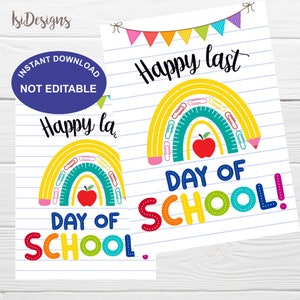Rainbow Summer Gift Tags, Happy Last Day of School Printable Tags, End ...